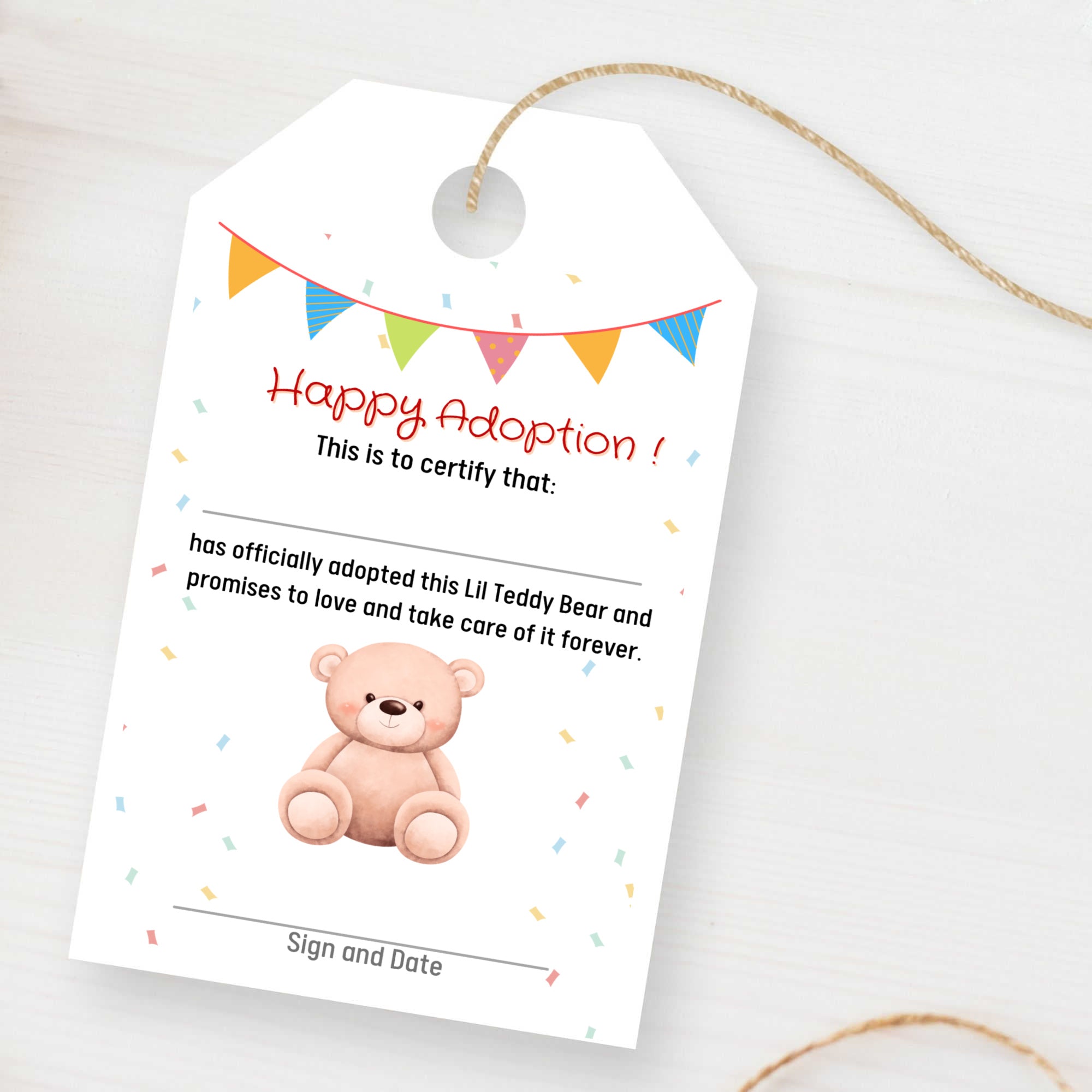 Teddy Bear Adoption Certificate Tags | Printable Labels – Loomahat.Store